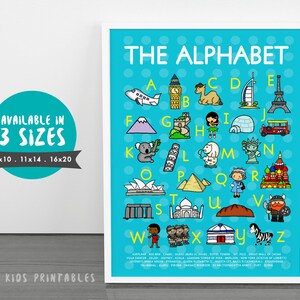 World Travel Alphabet: Printable Poster for Kids (wall Art, Nursery ...