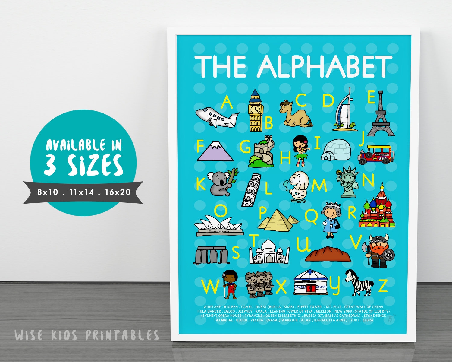 World Travel Alphabet: Printable Poster for Kids (wall Art, Nursery ...