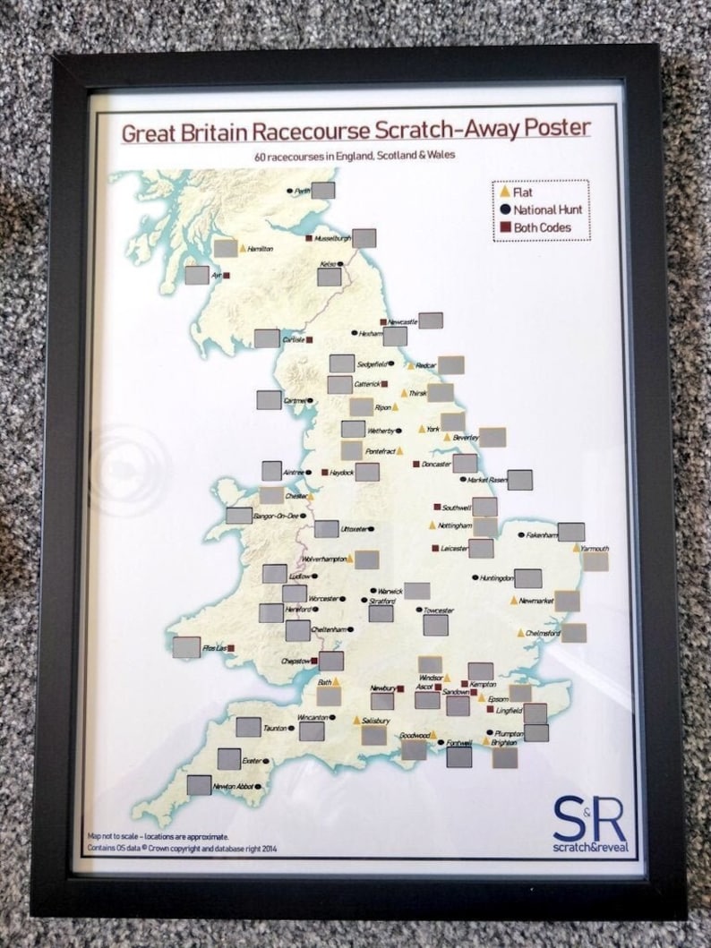 UK Racecourses Scratchable Poster | Horse Racing Gift | Racecourse Map ...