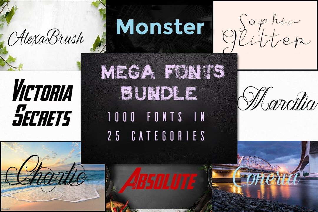 1000 Fonts Collection Mega Fonts Bundle Modern Font Wedding Fonts ...