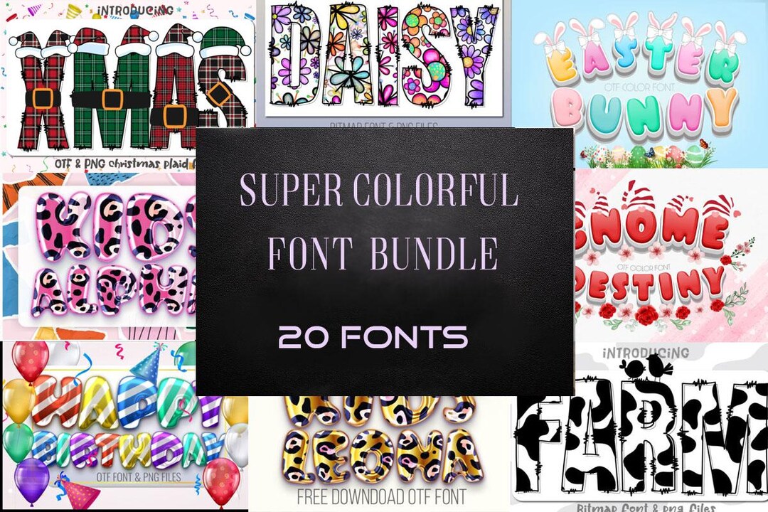 Colorful Font Bundle, Kids Fonts , Birthday Fonts, Include 20 Colorful ...