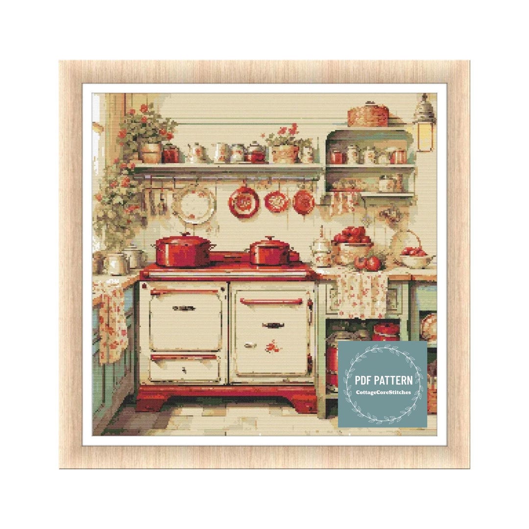 Shabby Chic Retro Red Kitchen Cross Stitch Pattern Pdf, Printable Pdf ...