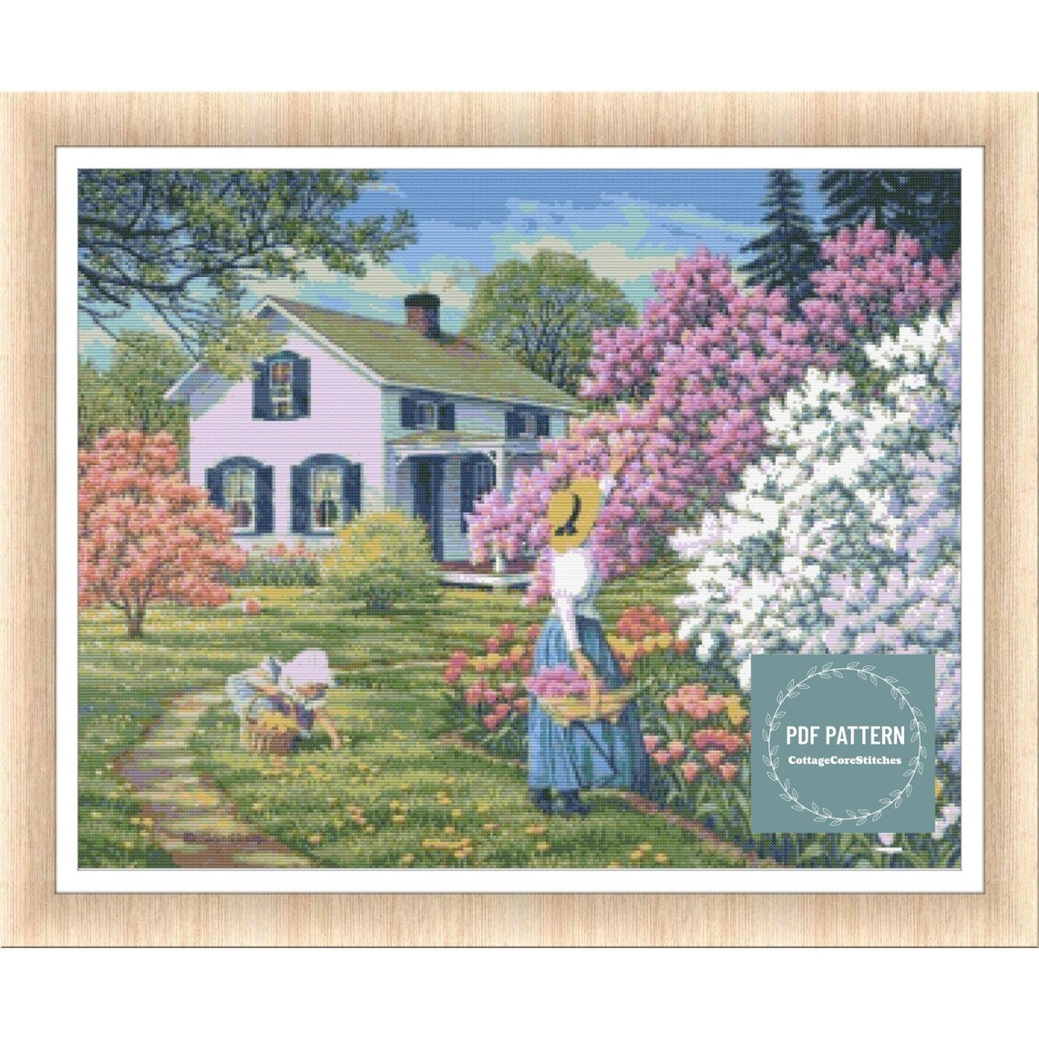 Collecting Flowers Cross Stitch Pattern, Farmhouse Pdf Pattern, Cross ...