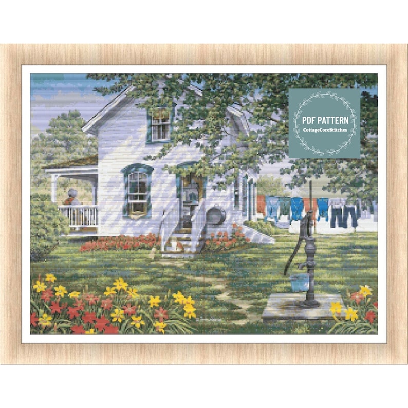 Farmhouse Cross Stitch Pattern, Cross Stitch Pattern Country, Hand ...