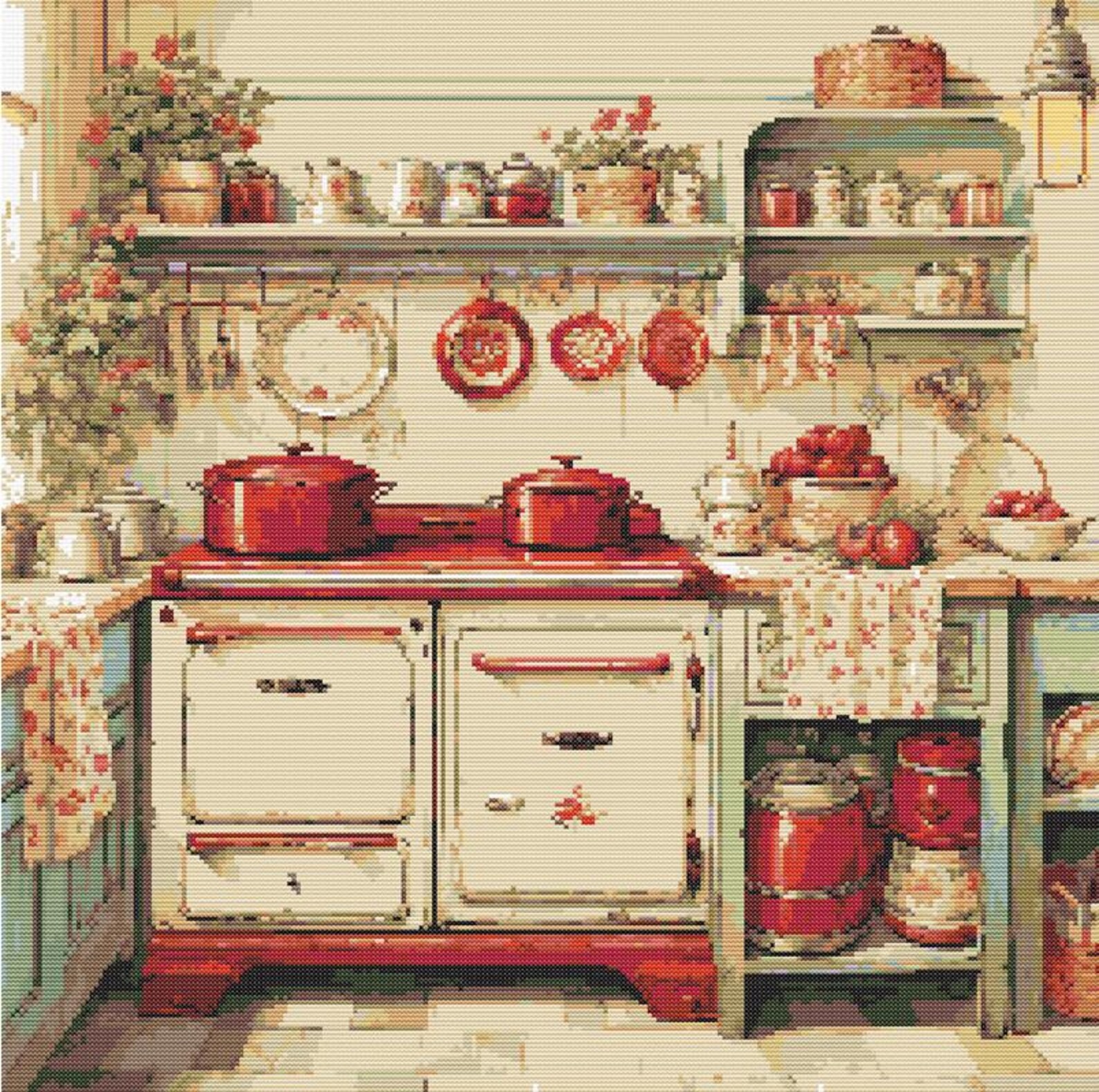 Shabby Chic Retro Red Kitchen Cross Stitch Pattern Pdf, Printable Pdf ...
