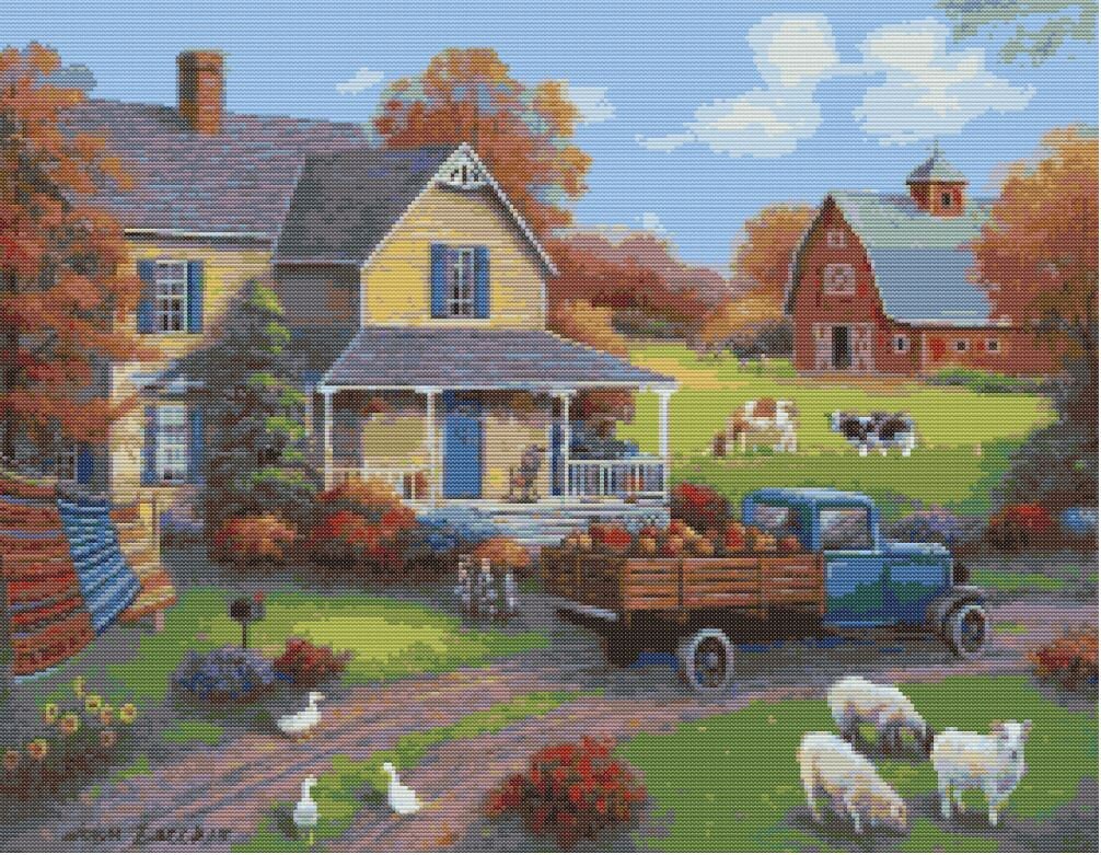 Country Cottage Scene Cross Stitch Pattern, Farmhouse Cross Stitch ...