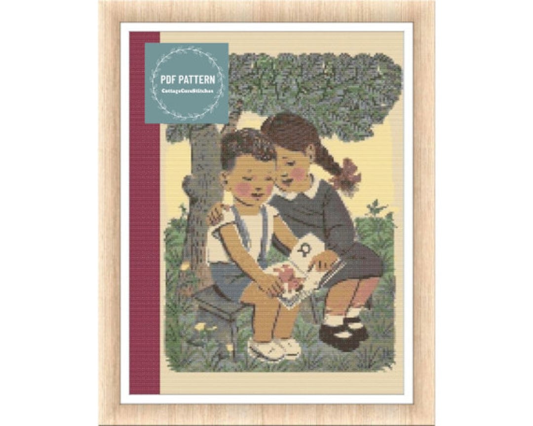 Cross Stitch Pattern Kids, Siblings Studying, Digital Pattern Pdf,cross ...