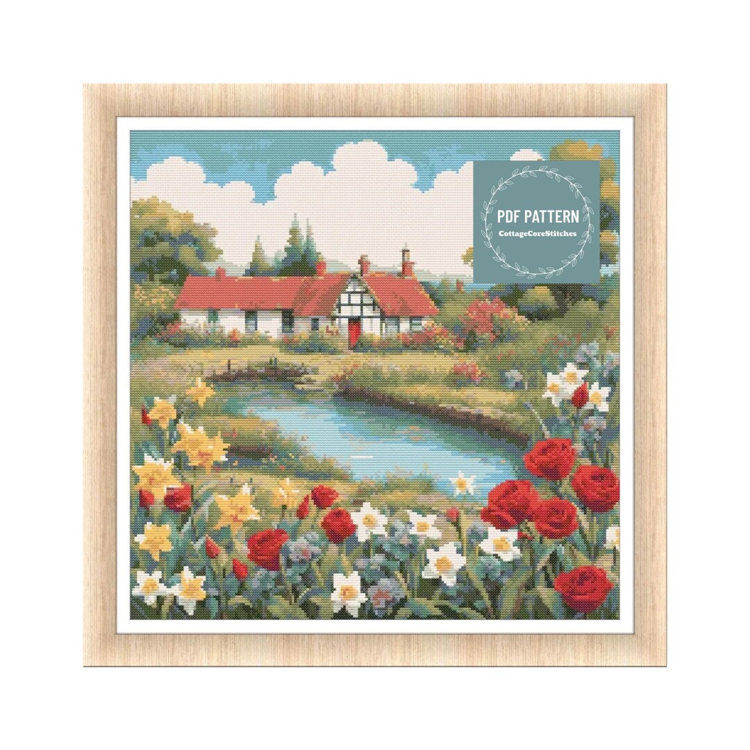 Farmhouse Cross Stitch Pattern Pdf, Cross Stitch Pattern Country, Hand ...