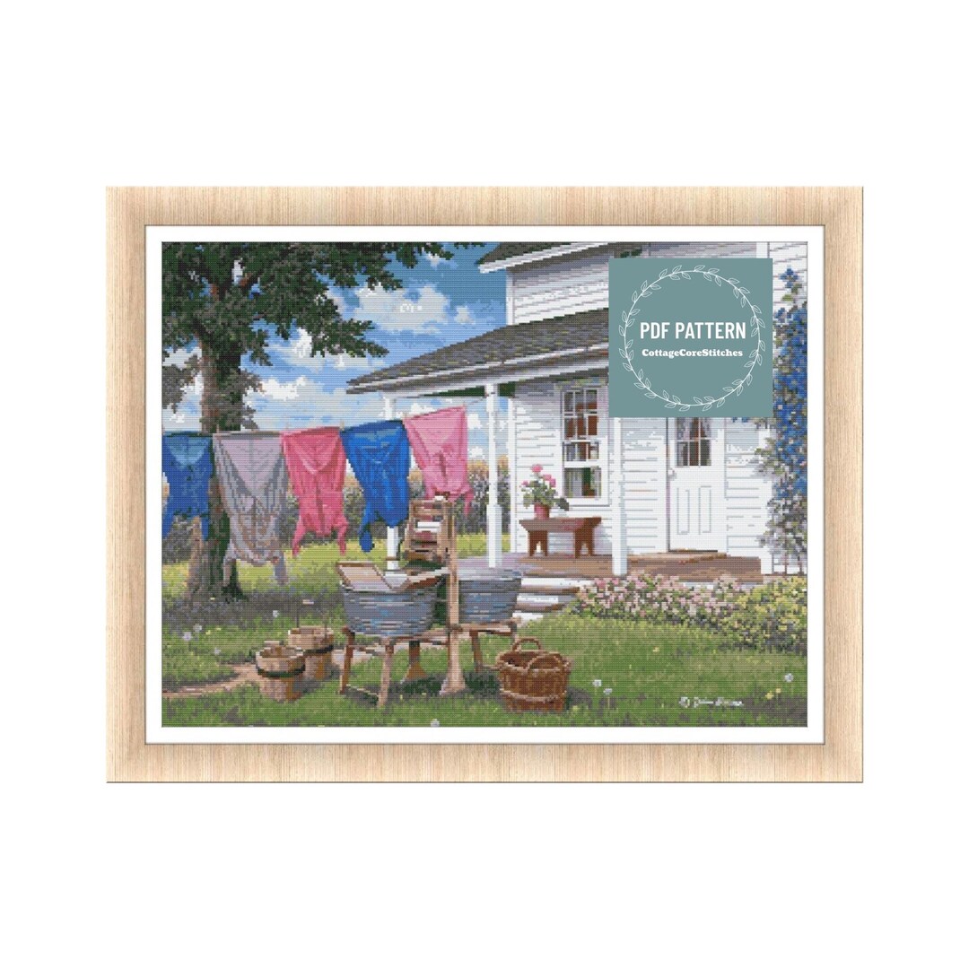 Laundry Day at Homestead Cross Stitch Pattern, Farmhouse Pdf Pattern ...