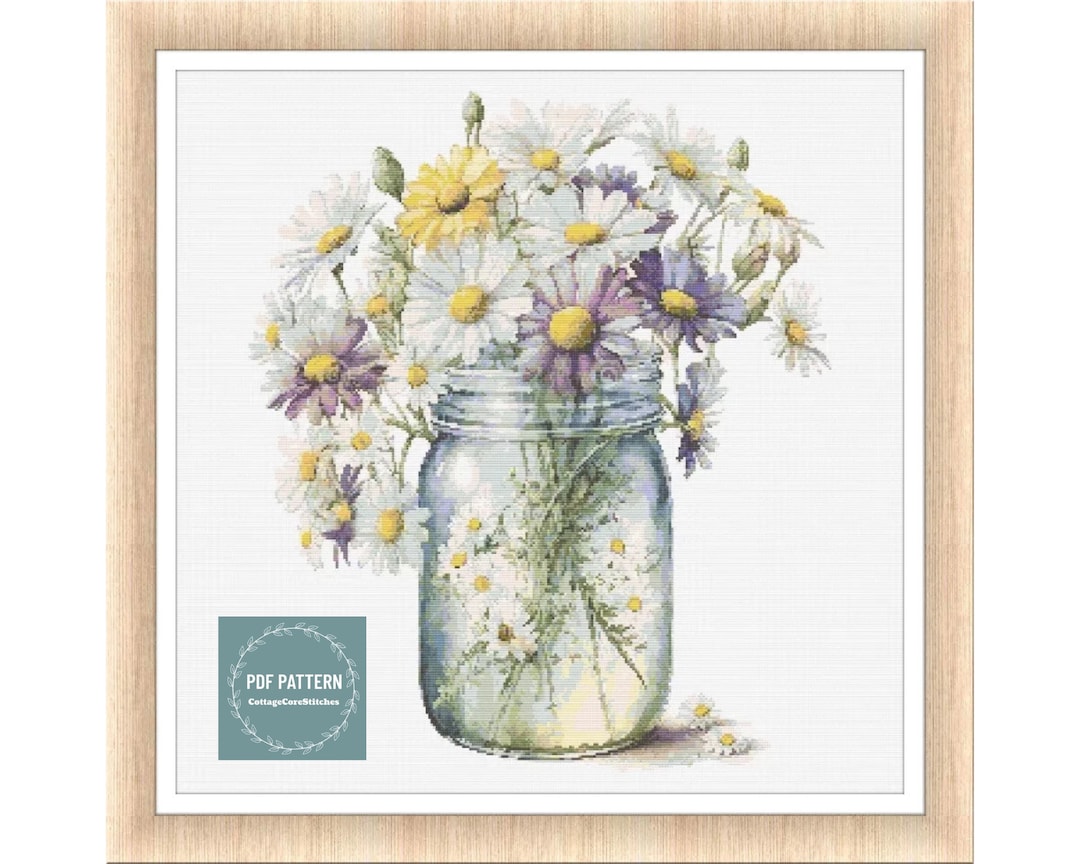Flowers in Mason Jar, Cross Stitch Patterns Pdf, Printable Pdf Pattern ...