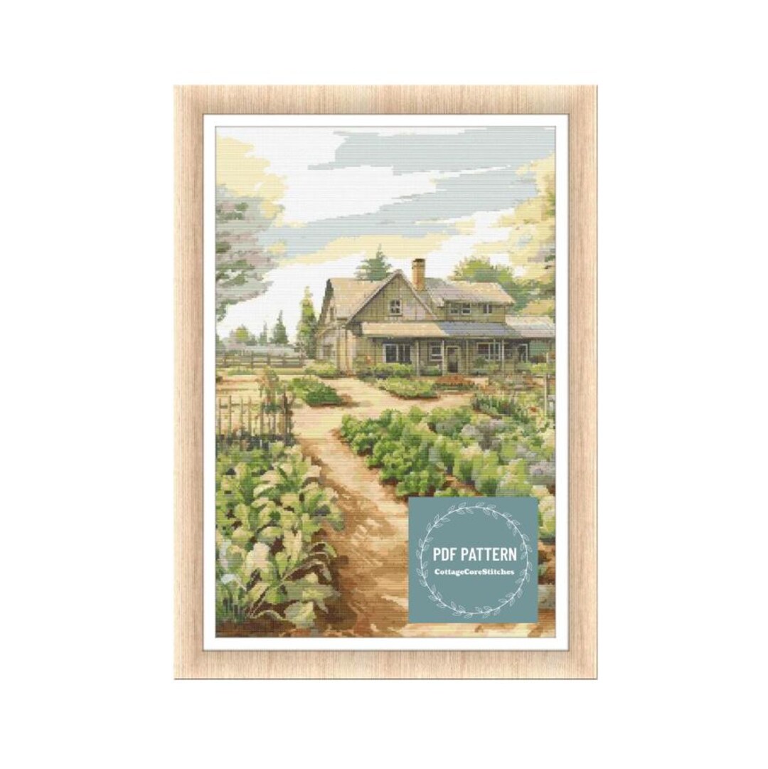Cottage Garden Cross Stitch Pattern, Farmhouse Landscape (PDF Pattern ...