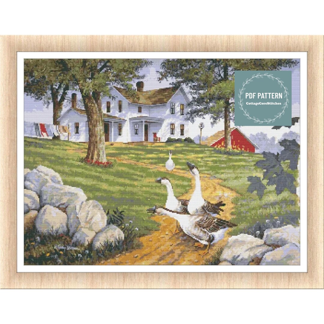 Farmhouse Cross Stitch Pattern, Cross Stitch Pattern Country, Hand ...