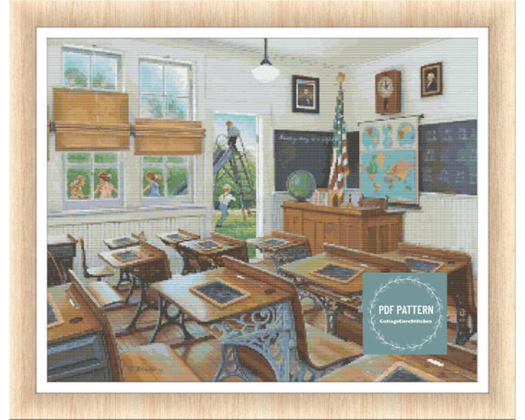 Time for Break at School Cross Stitch Pattern Classroom Cross - Etsy
