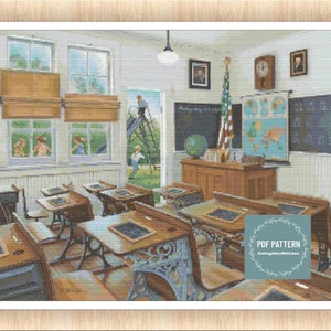 Time for Break at School Cross Stitch Pattern, Classroom Cross Stitch ...