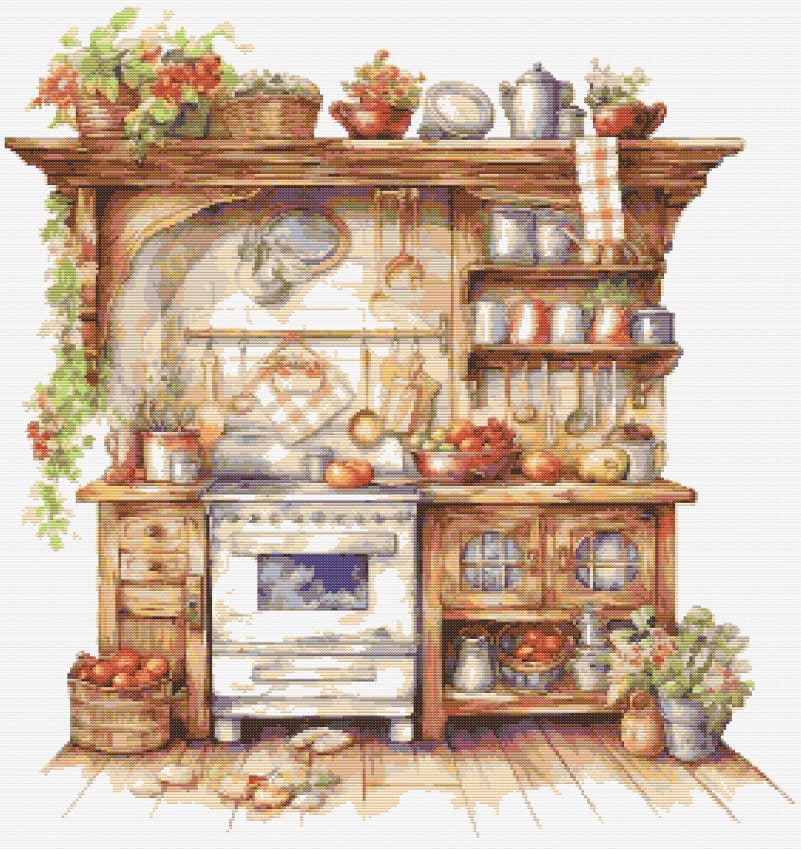 Cross Stitch Pattern Pdf Vintage Kitchen, Printable Pdf Pattern ...