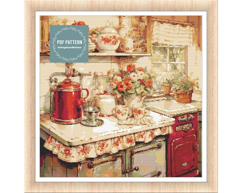 Cross Stitch Pattern Pdf Vintage Kitchen, Printable Pdf Pattern ...