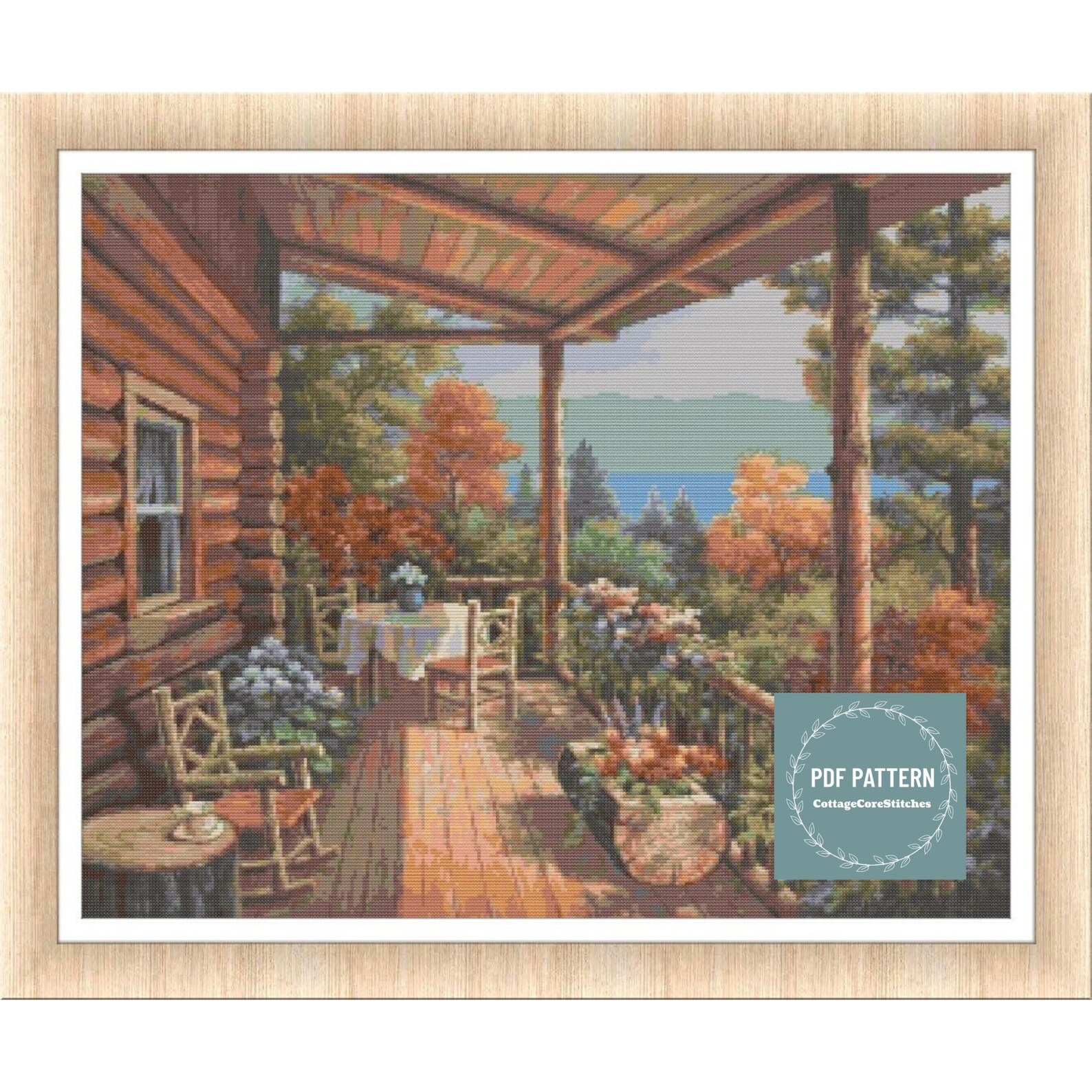 Autumn Veranda Cross Stitch Pattern, Printable Pdf Pattern, Cross ...