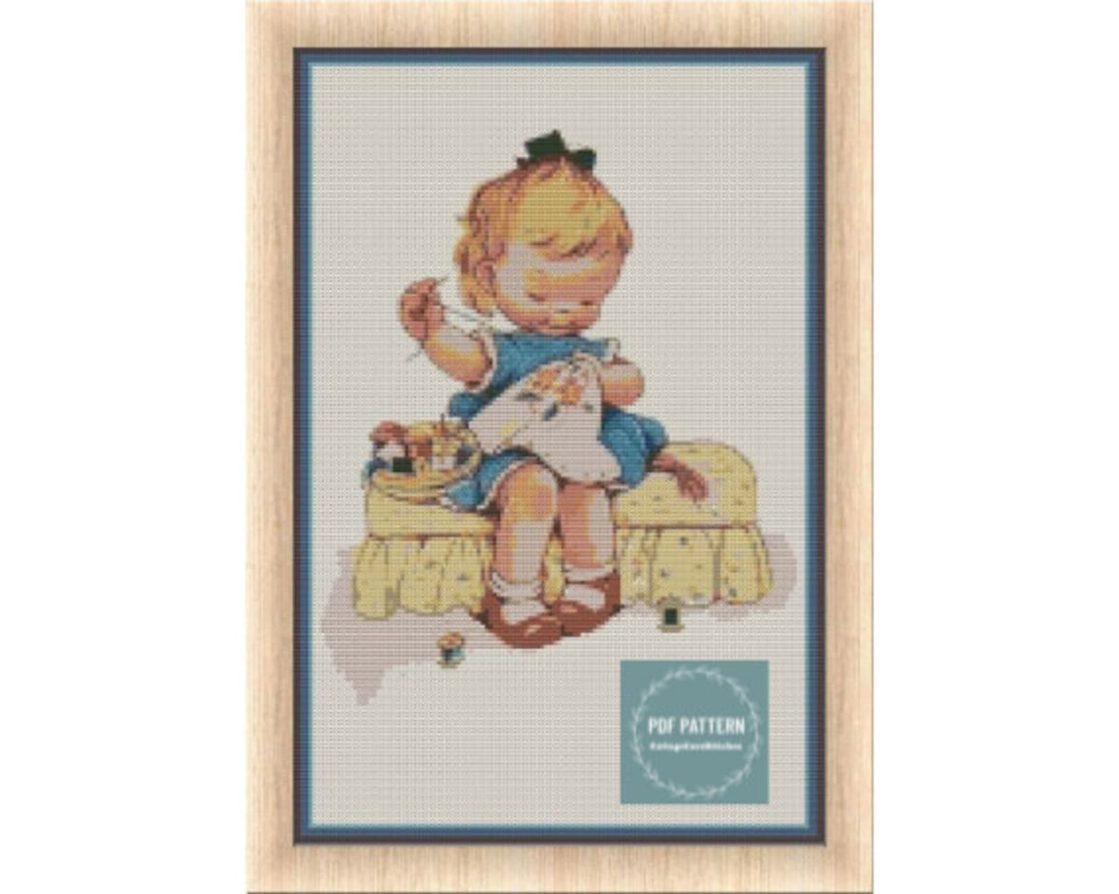 Stitching Girl, Cross Stitch Pattern Pdf, Printable Pdf Pattern, Cross ...