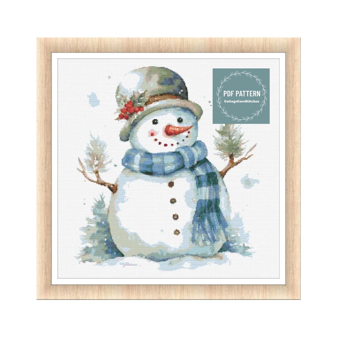 Snowman Christmas Cross Stitch Pattern, Winter Pdf Pattern, Instant ...