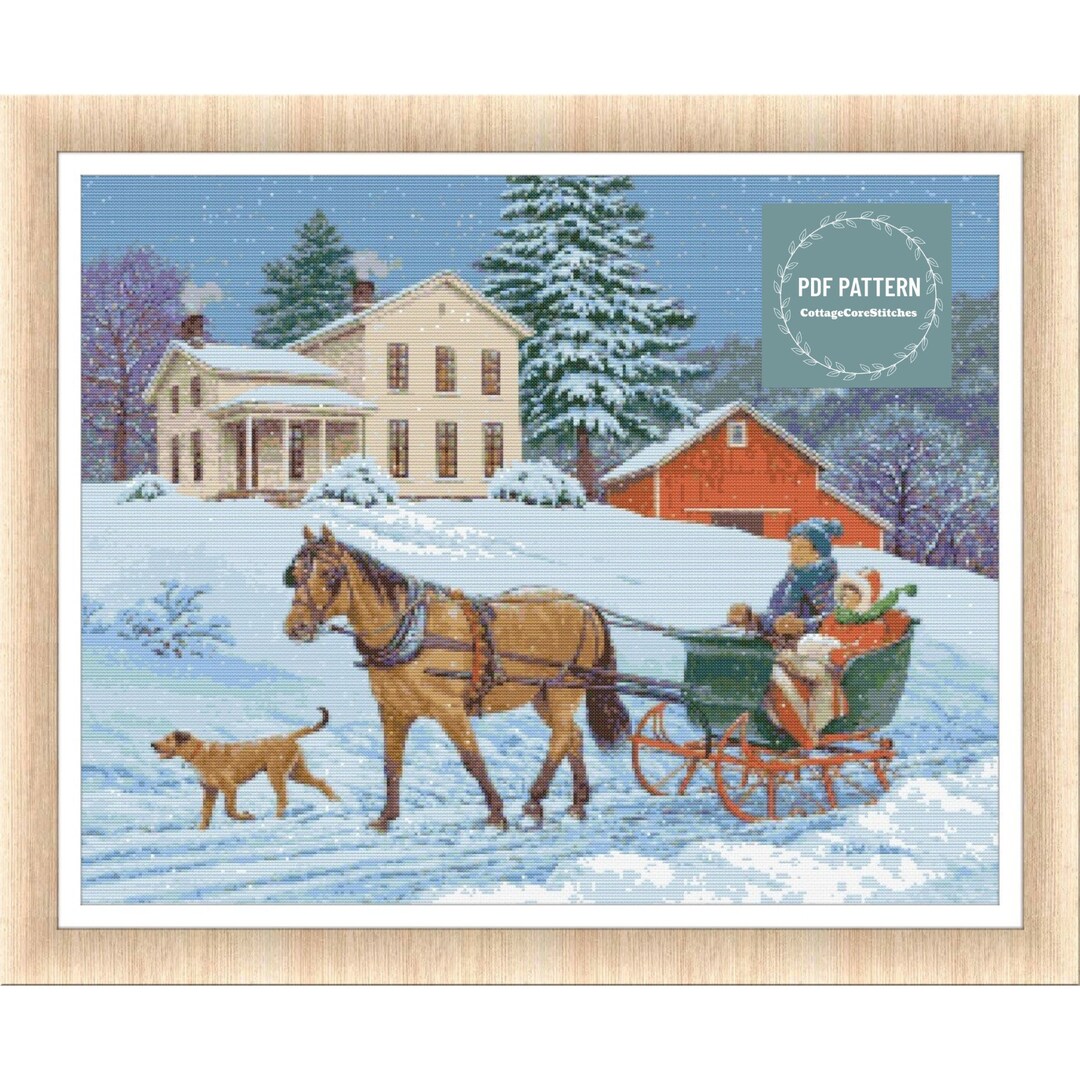 Snow Day Cross Stitch Pattern, Farmhouse Pdf Pattern, Cross Stitch ...