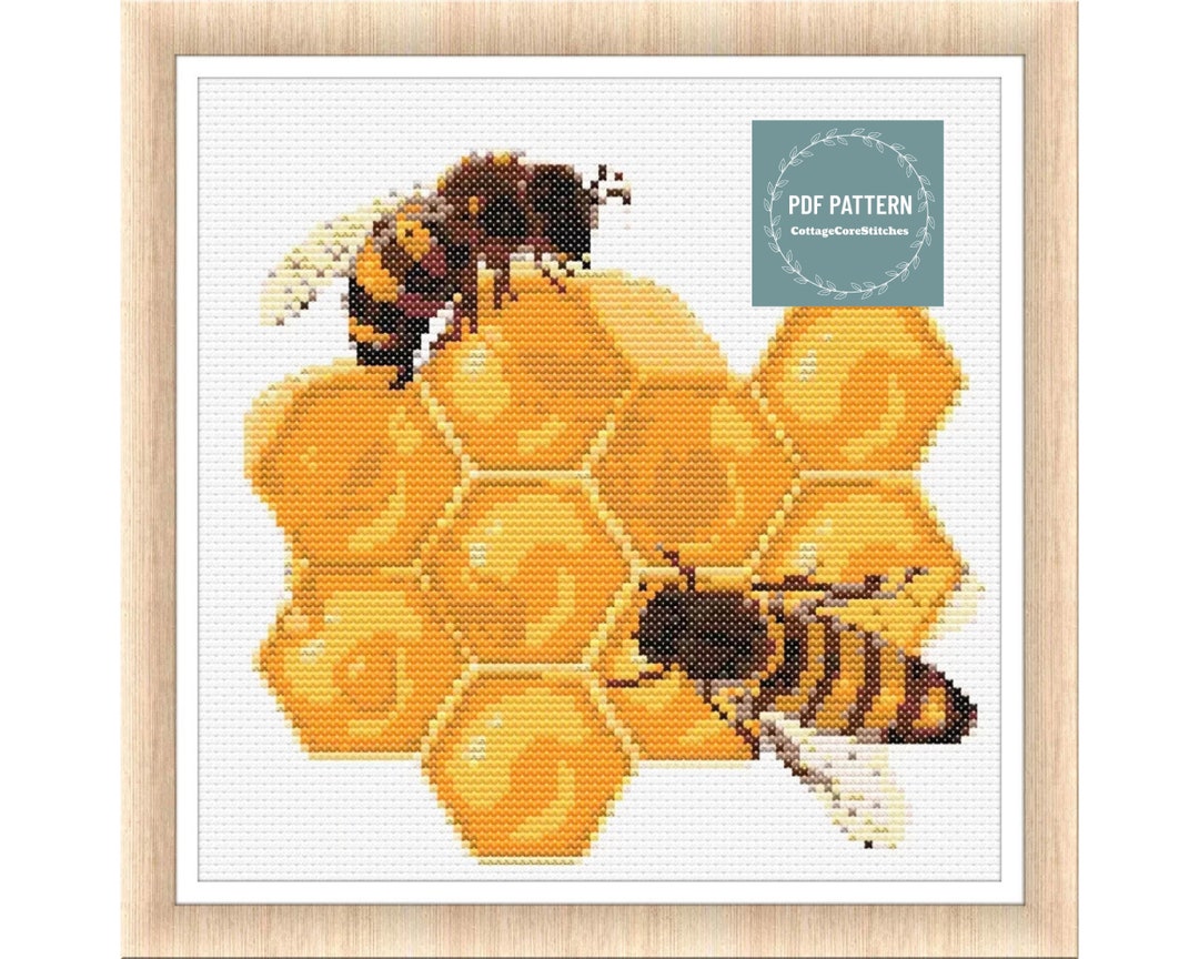 Bee Cross Stitch Pattern PDF - Digital Download - Insect Honey Bee Nature Embroidery - Farmhouse ...