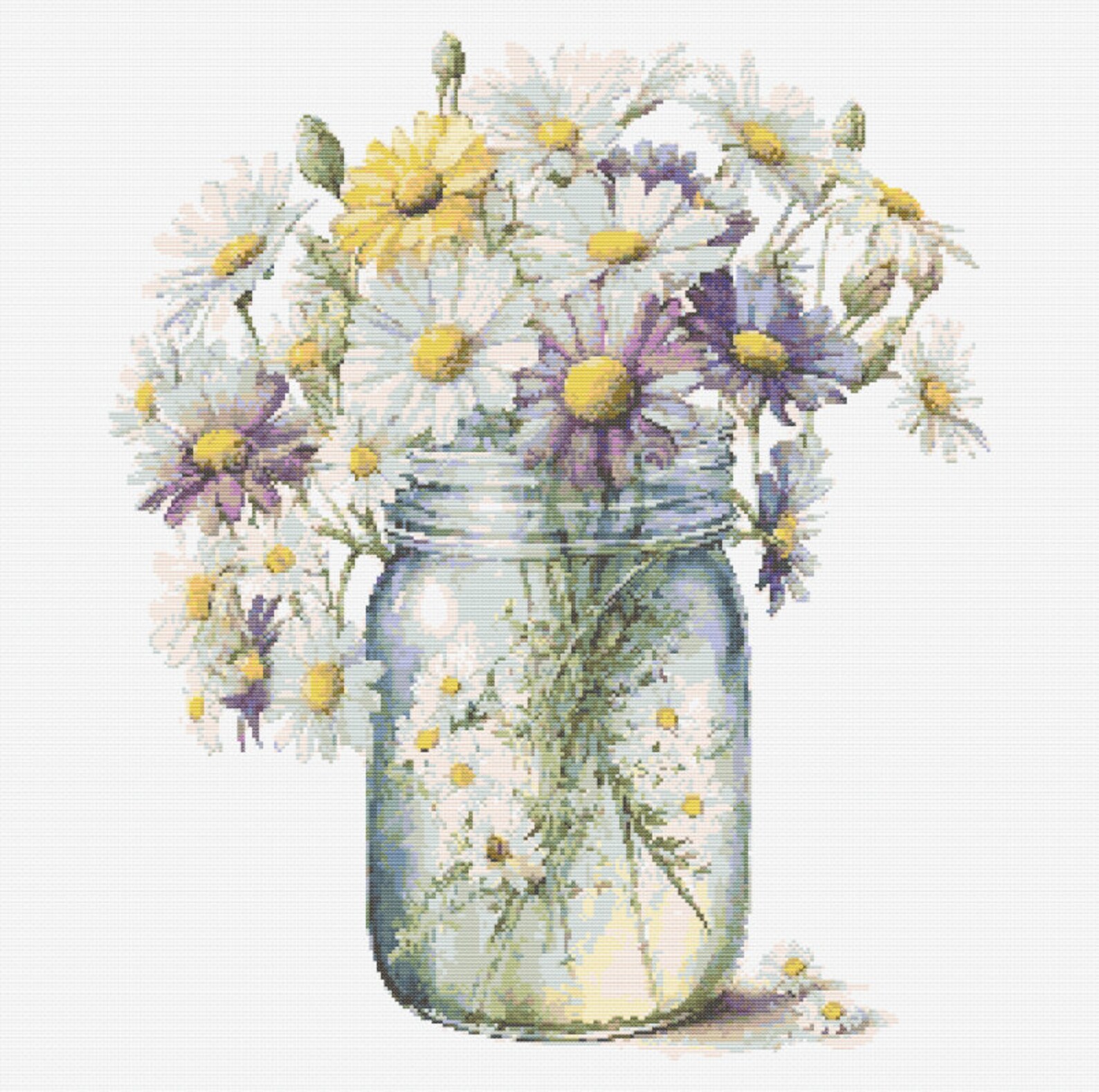 Flowers in Mason Jar, Cross Stitch Patterns Pdf, Printable Pdf Pattern ...
