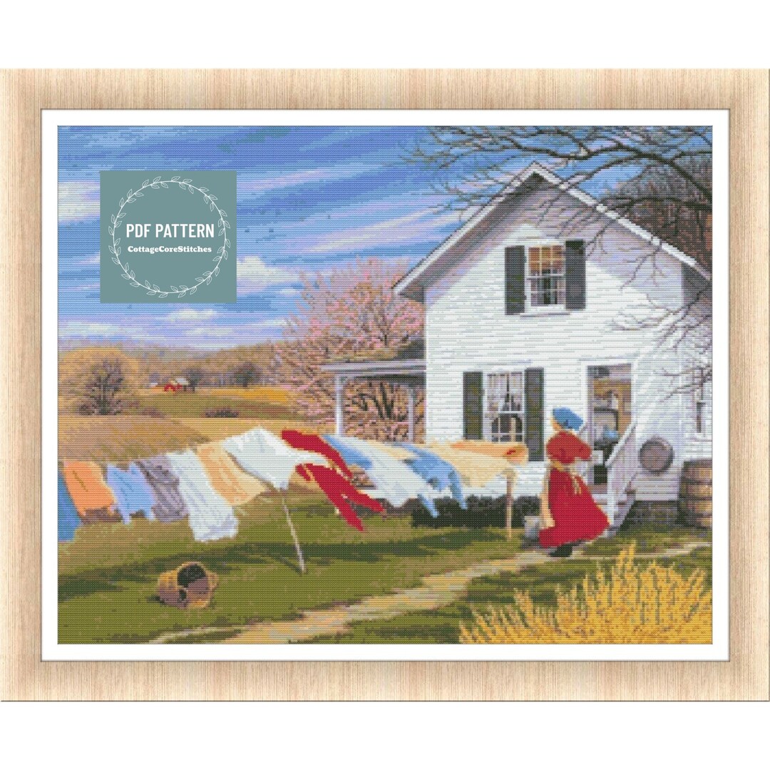 Laundry Day at Homestead Cross Stitch Pattern, Farmhouse Pdf Pattern ...
