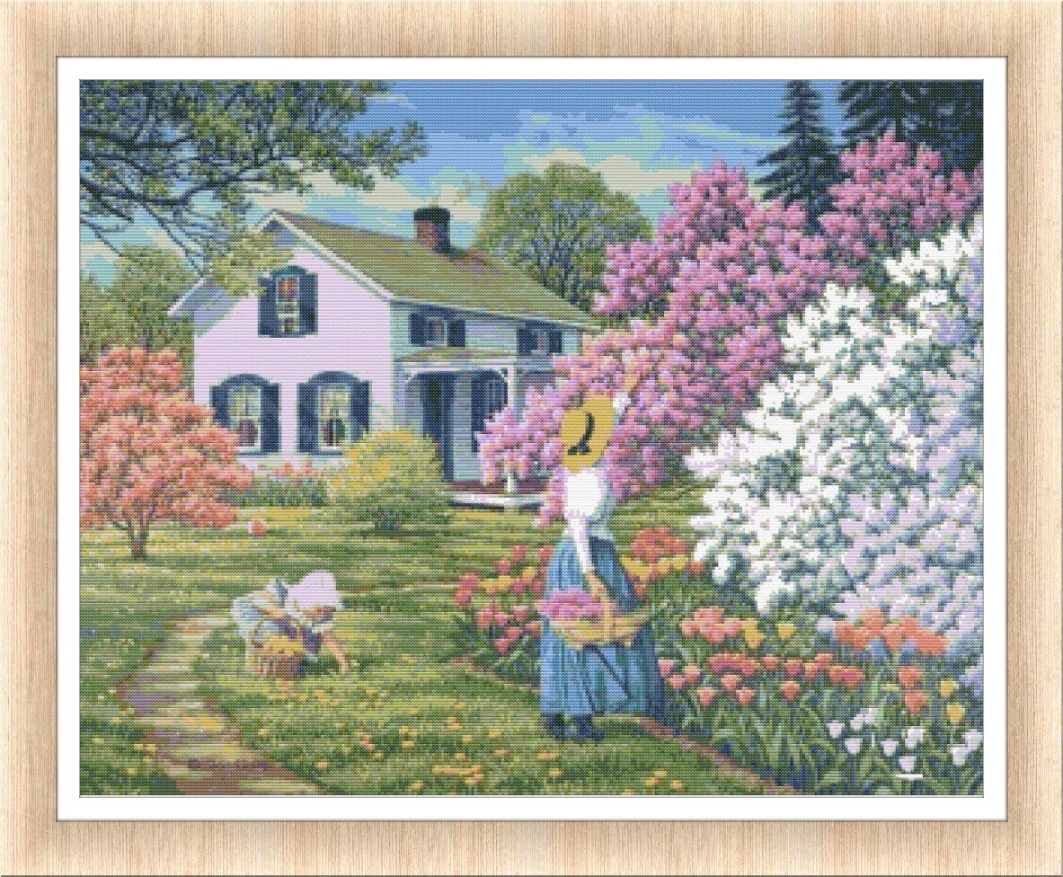 Collecting Flowers Cross Stitch Pattern, Farmhouse Pdf Pattern, Cross ...
