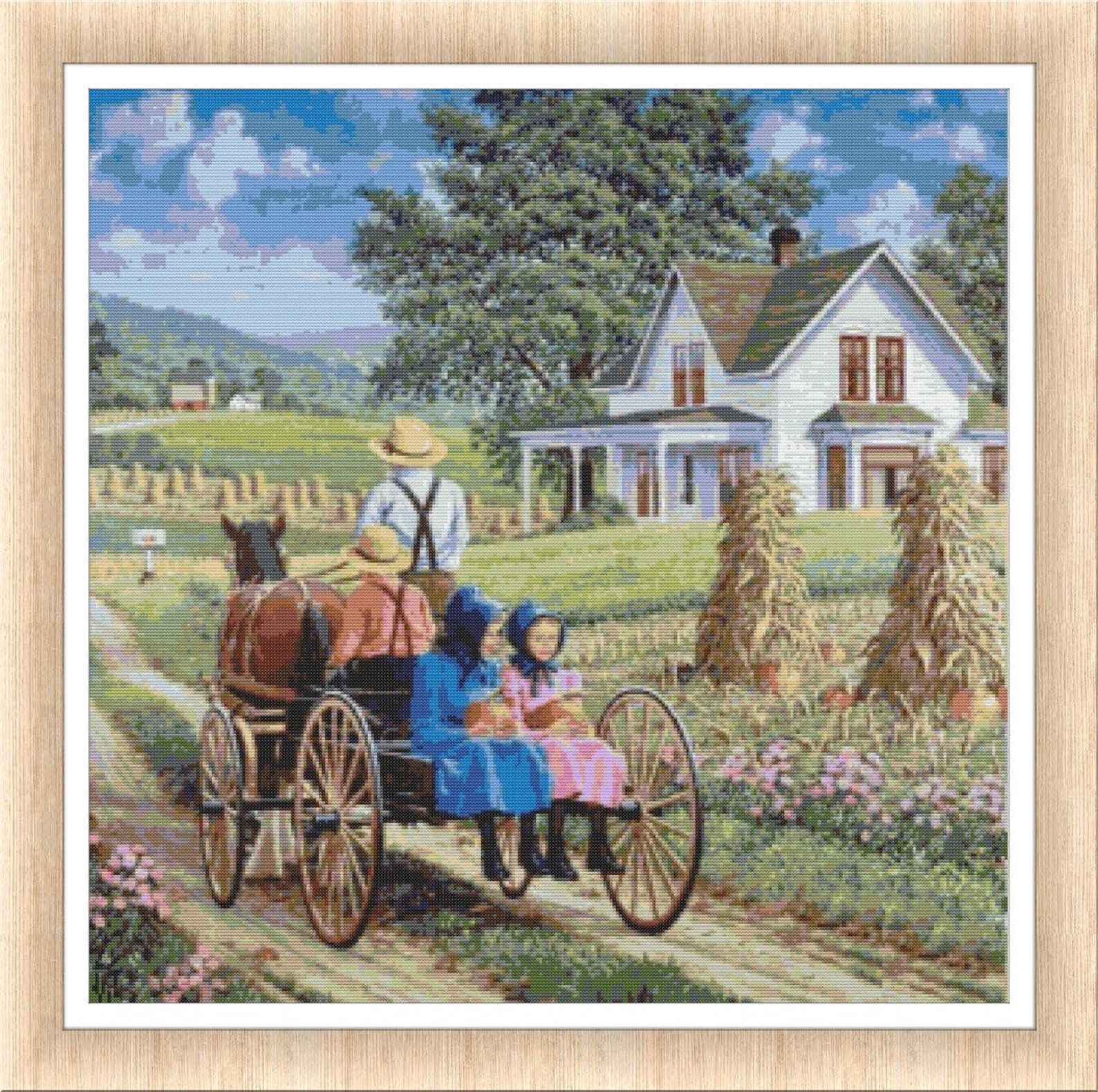 Horse Carriage With Family in the Countryside Cross Stitch Pattern ...