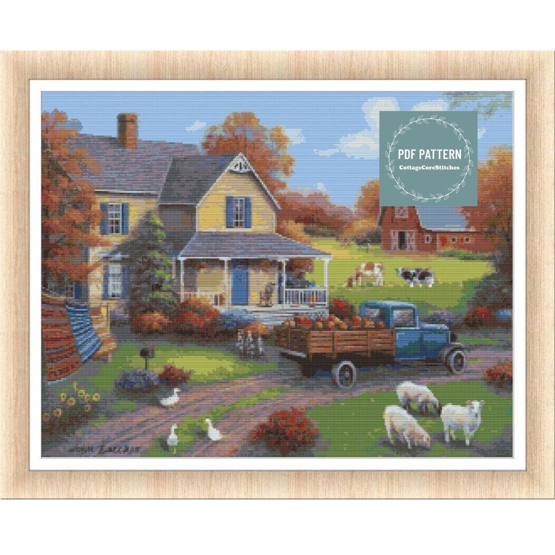 Country Cottage Scene Cross Stitch Pattern, Farmhouse Cross Stitch ...