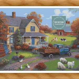 Country Cottage Scene Cross Stitch Pattern, Farmhouse Cross Stitch ...