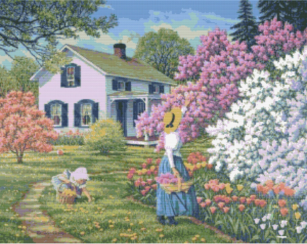 Collecting Flowers Cross Stitch Pattern, Farmhouse Pdf Pattern, Cross ...