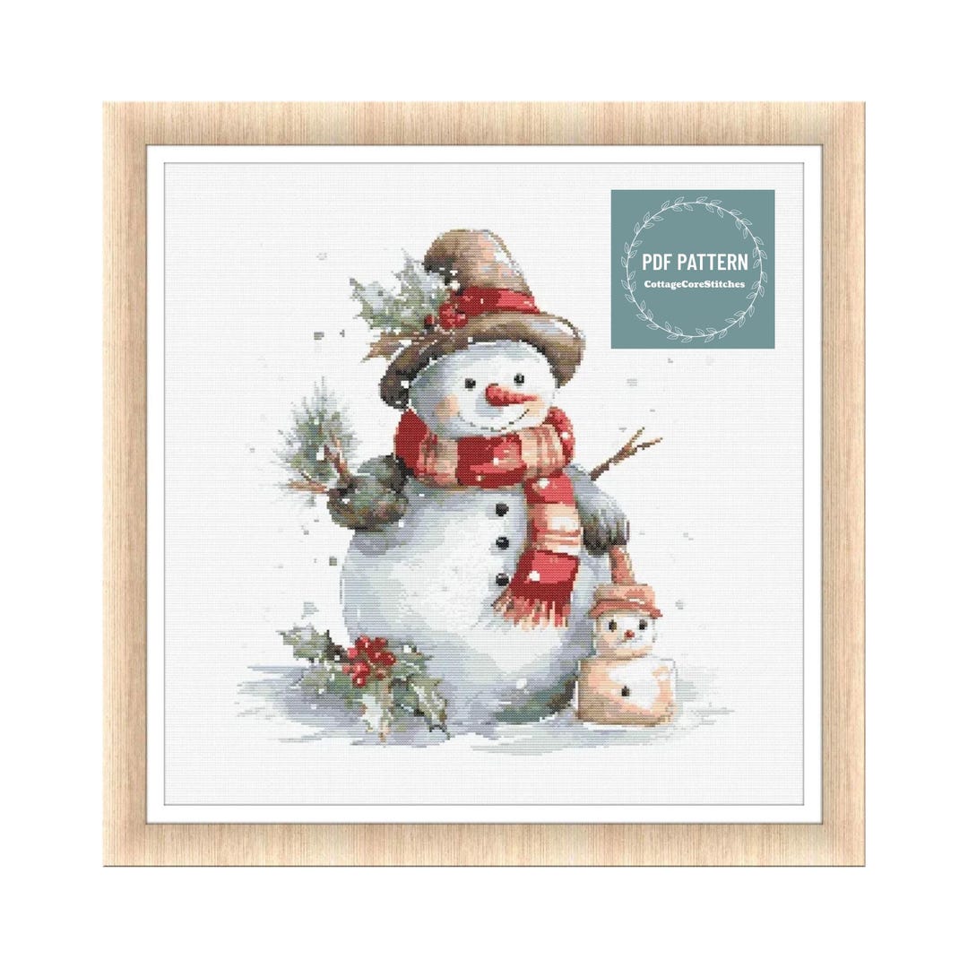 Snowman Christmas Cross Stitch Pattern, Winter Pdf Pattern, Instant ...
