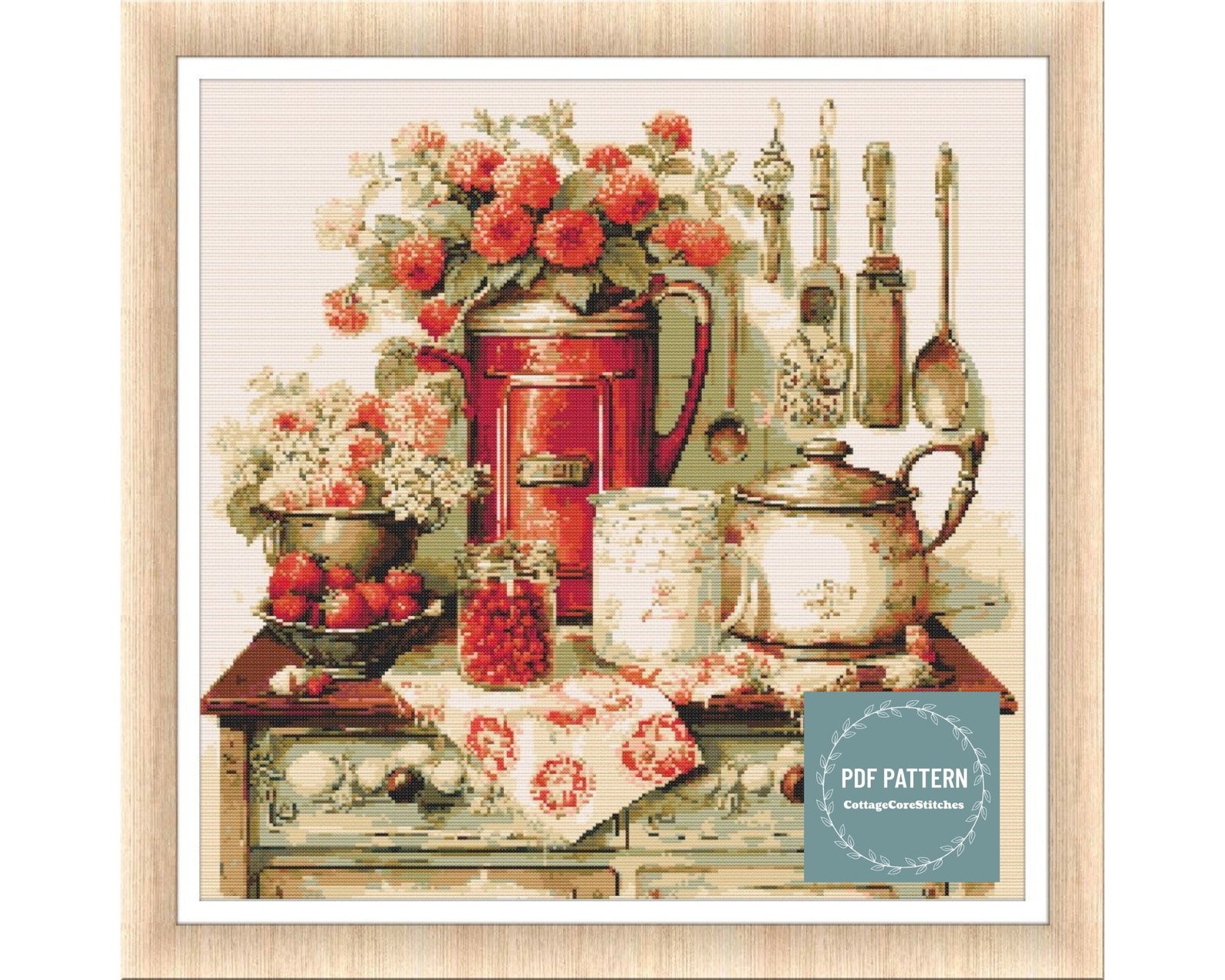 Shabby Chic Retro Red Kitchen Cross Stitch Pattern Pdf, Printable Pdf ...