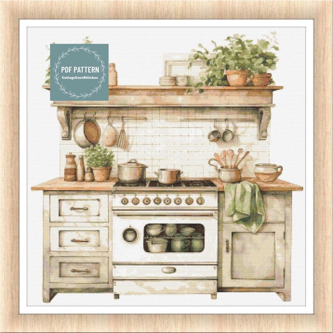 Old Kitchen Cross Stitch Pattern, Cross Stitch Pattern Country, Hand ...