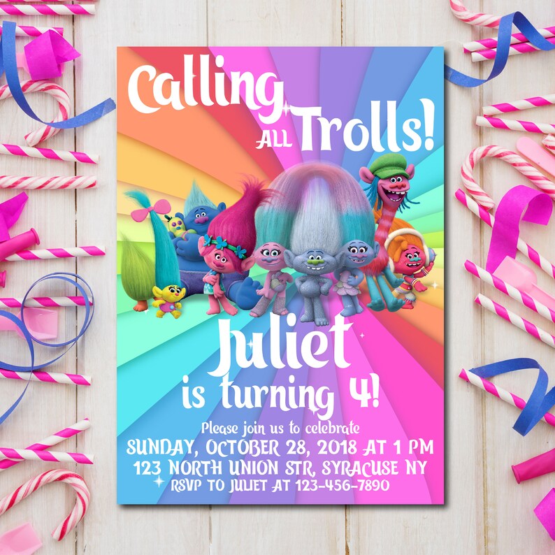 Calling All Trolls Invitation All Trolls Birthday Invitation | Etsy