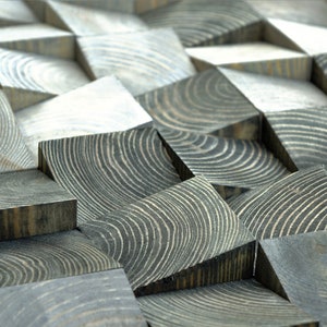 Wood Block 3D Wall Art, Hues of Grey Wood Wall Decor, Wooden Wall Art ...