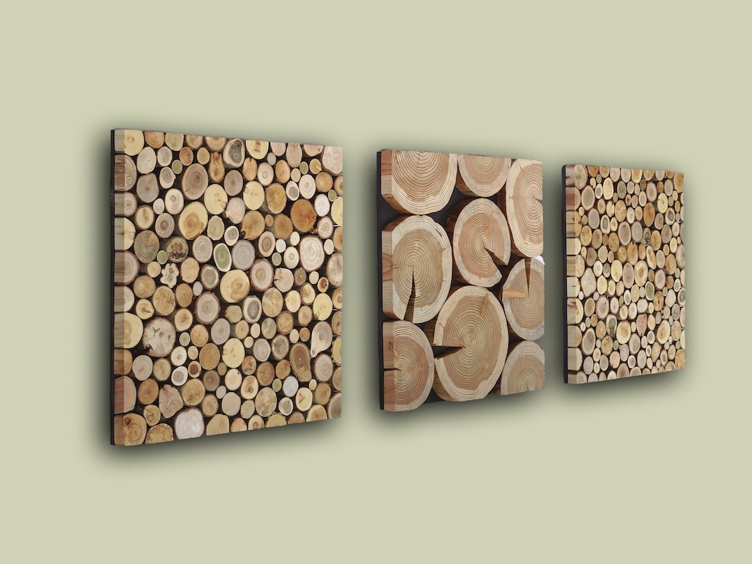 Tree Trunk Wall Art Set of 3, Tree Slices Triptych Large, Wood Wall Art ...