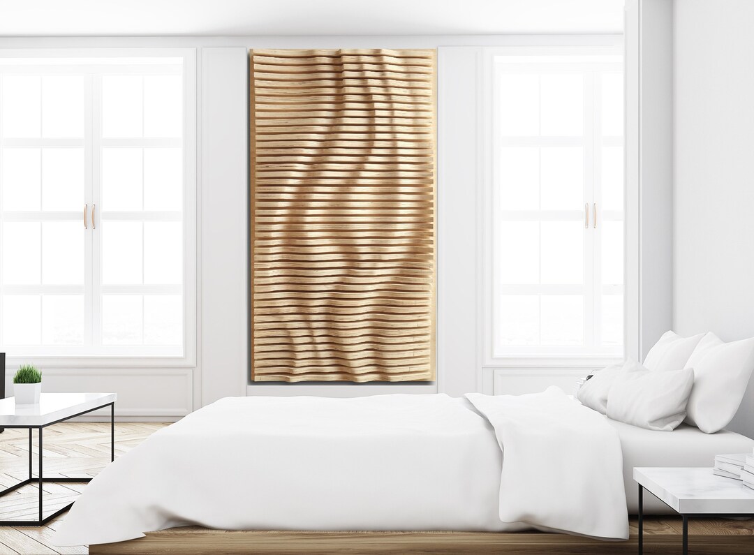 Parametric Wall Art of Natural Wooden Slats, Wood Sound Diffuser, 3D ...