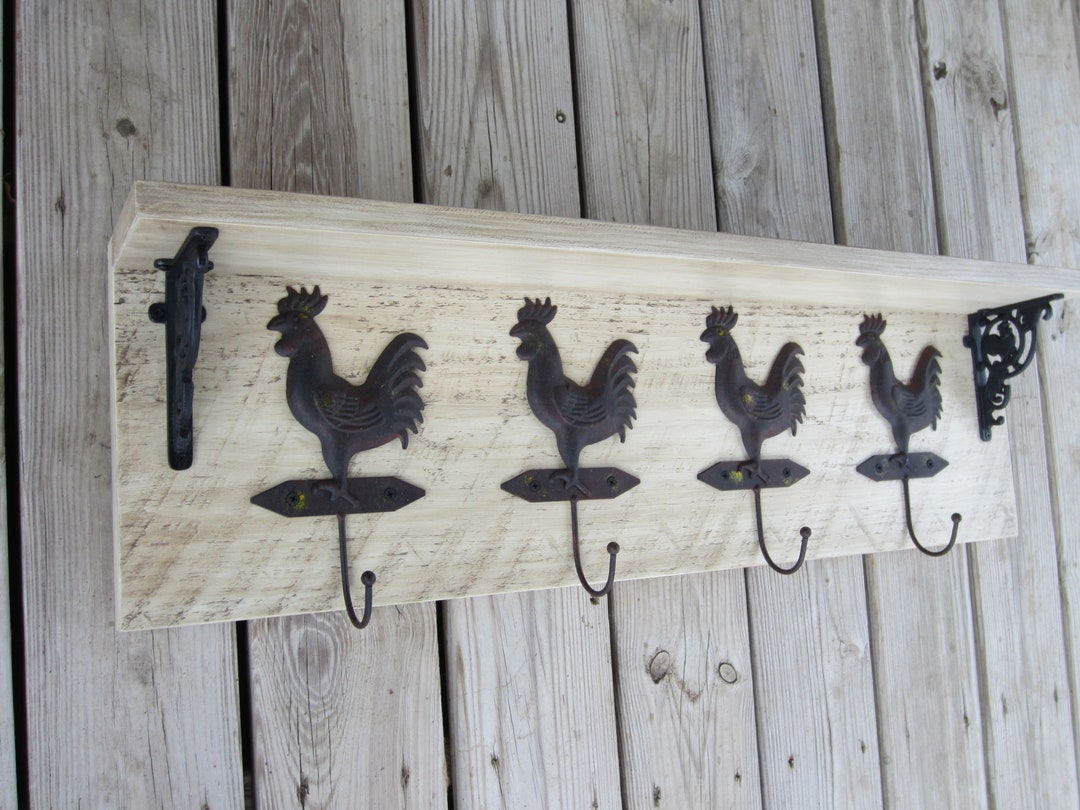 Rustic Country Rooster Coat Rack, Country Kitchen Towel Rack, Farmhouse ...
