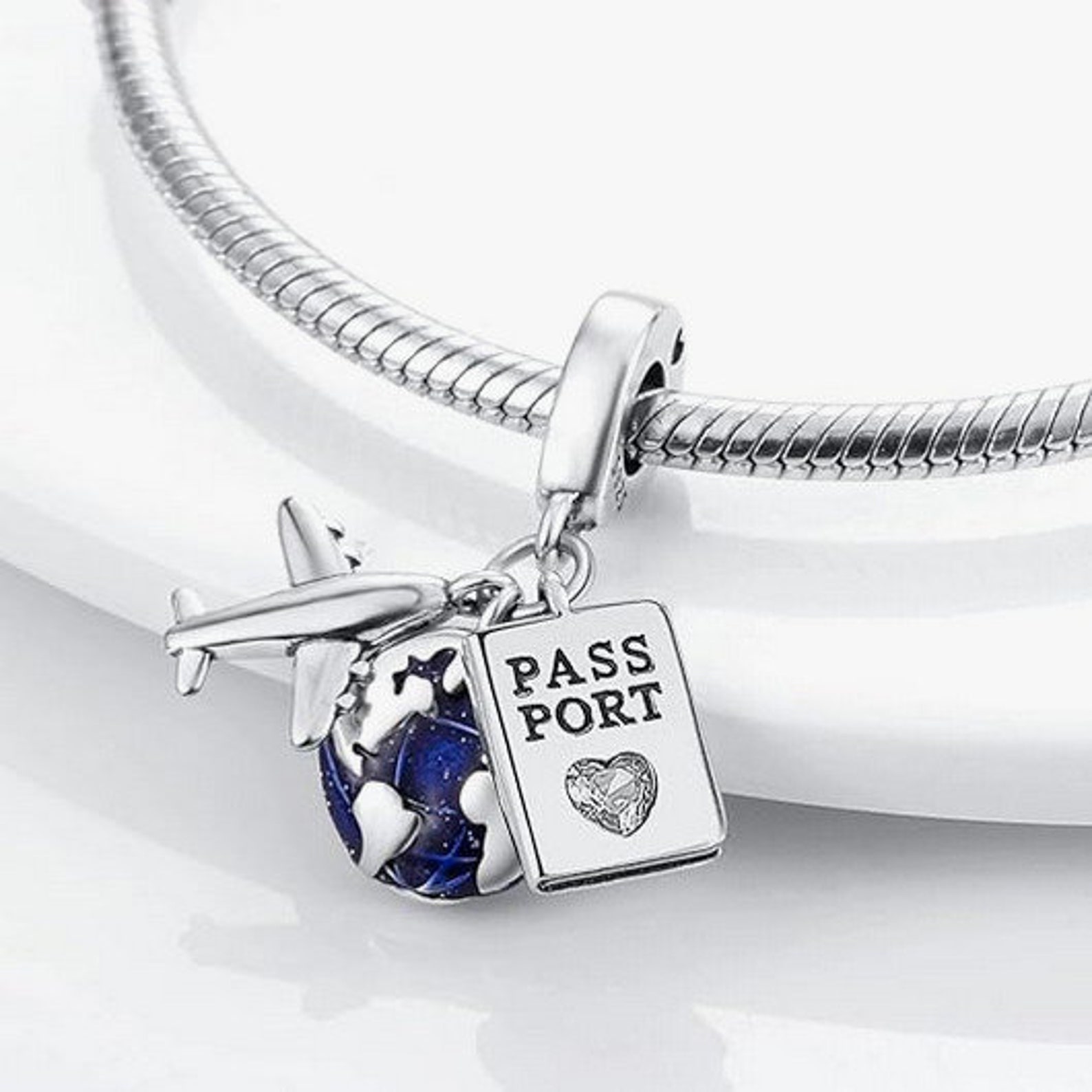 Airplane Passport Dangle Charm , Silver 925 Charm for Bracelet, Fit for ...