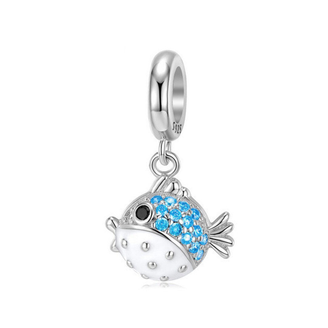 Blue Puffer Fish Charm ,silver 925 Charm for Bracelet, Fit for Pandora ...