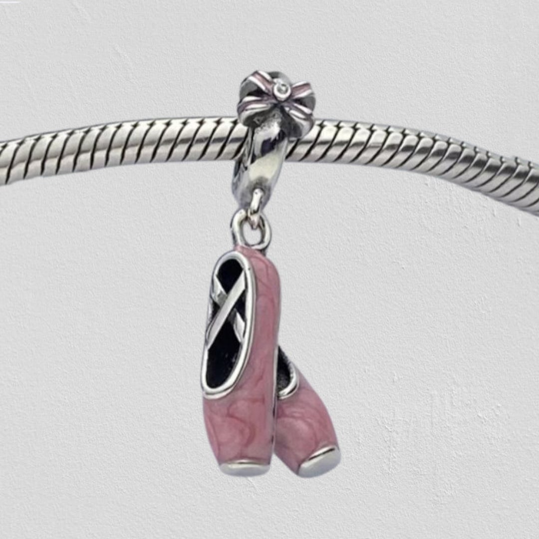 Pink Ballet Shoes Charm, Silver 925 Charm for Bracelet, Fit for Pandora ...