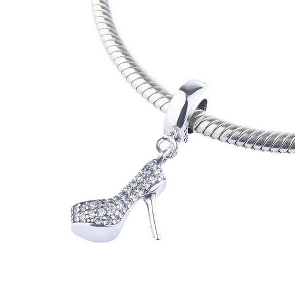 Pavé Stiletto Shoe Dangle Charm , Silver 925 Charm for Bracelet, Fit ...