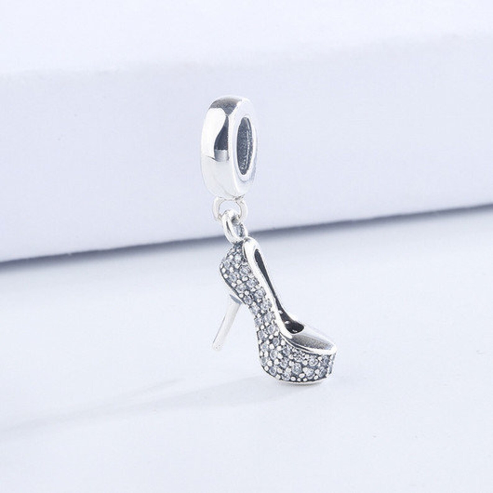 Pavé Stiletto Shoe Dangle Charm , Silver 925 Charm for Bracelet, Fit ...