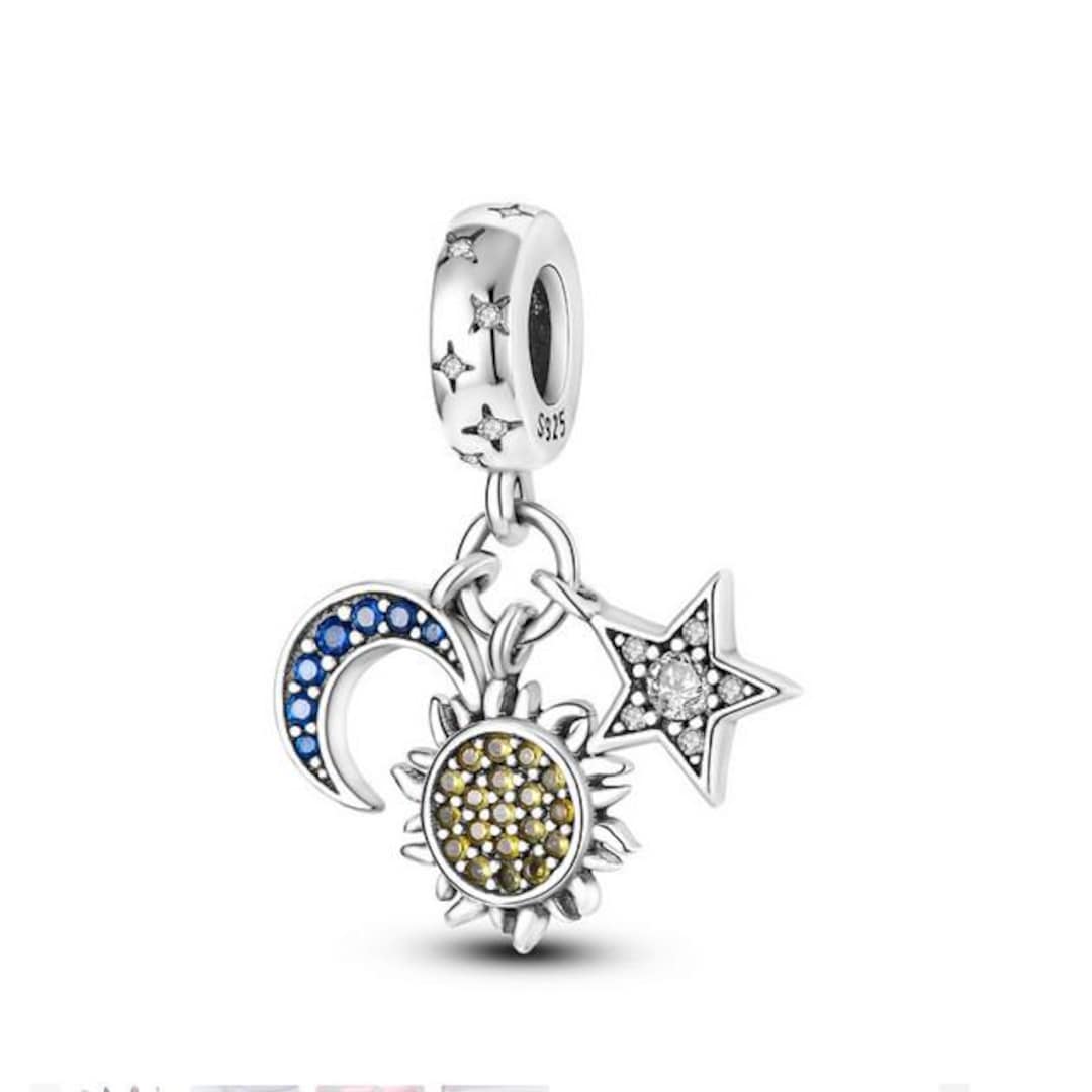 Sun Moon Star Dangle Charm , Silver 925 Charm for Bracelet, Fit for ...