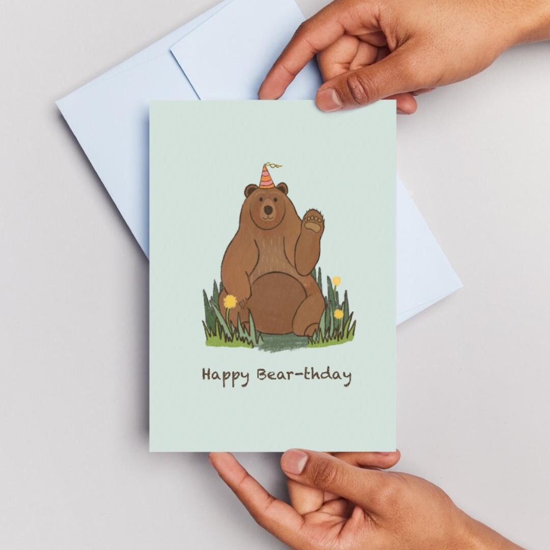 Happy Birthday Bear Greetings Card Bearthday Pun Brown Bear Cute Card ...