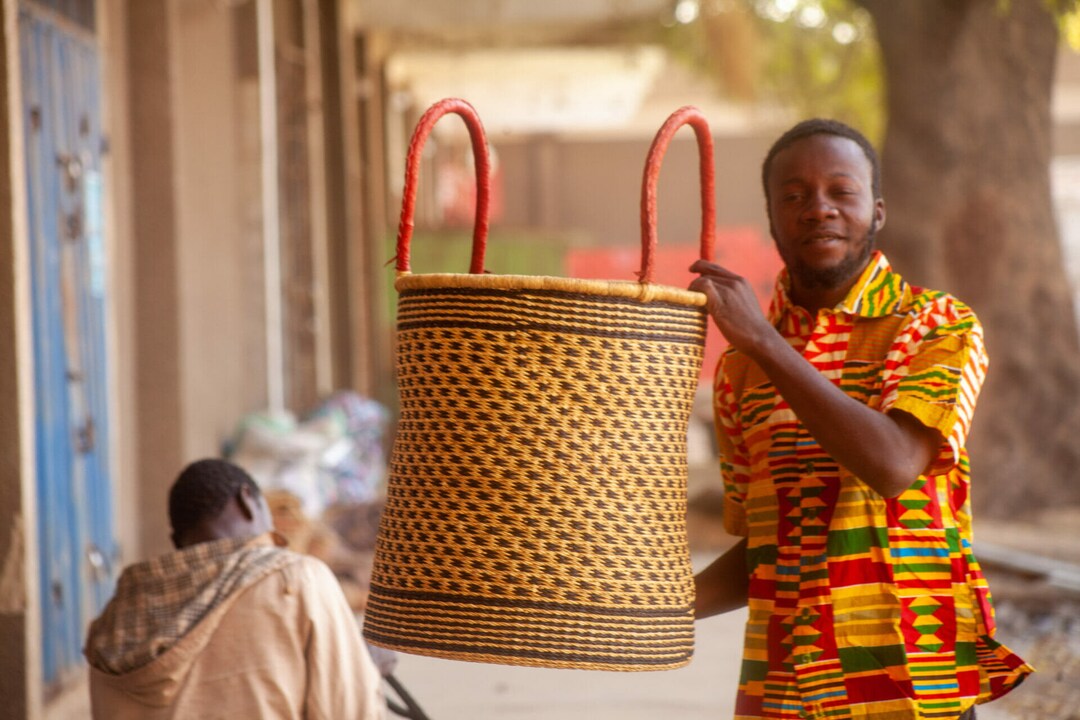 Handwoven Laundry Hamper: Large African Basket With Leather Handles - Etsy