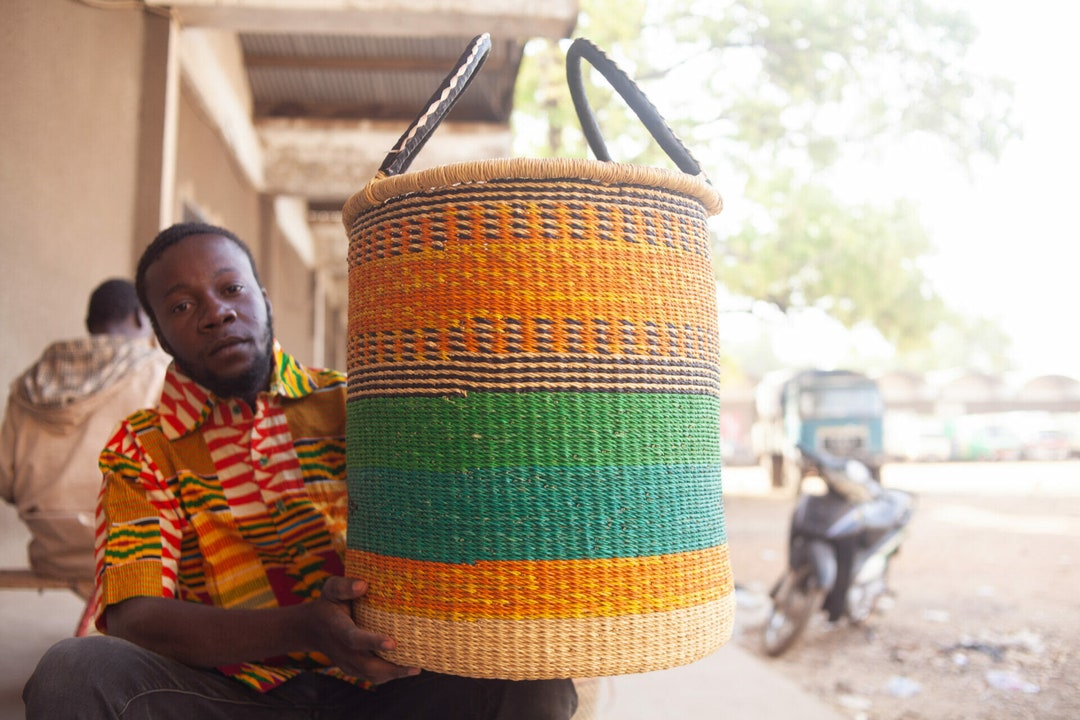 Handwoven Laundry Hamper: Large African Grass Basket With Leather ...