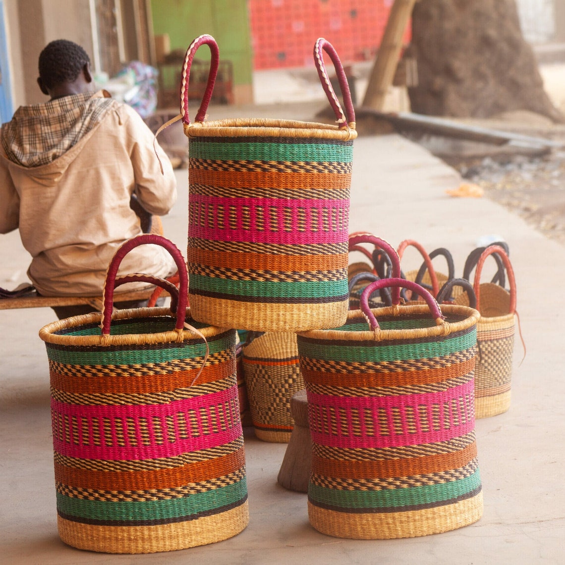 Handwoven African Laundry Hamper: Large Woven Storage Basket With ...
